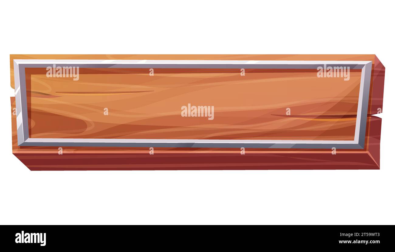 Wood panel with metal border, frame in cartoon style isolated on white ...