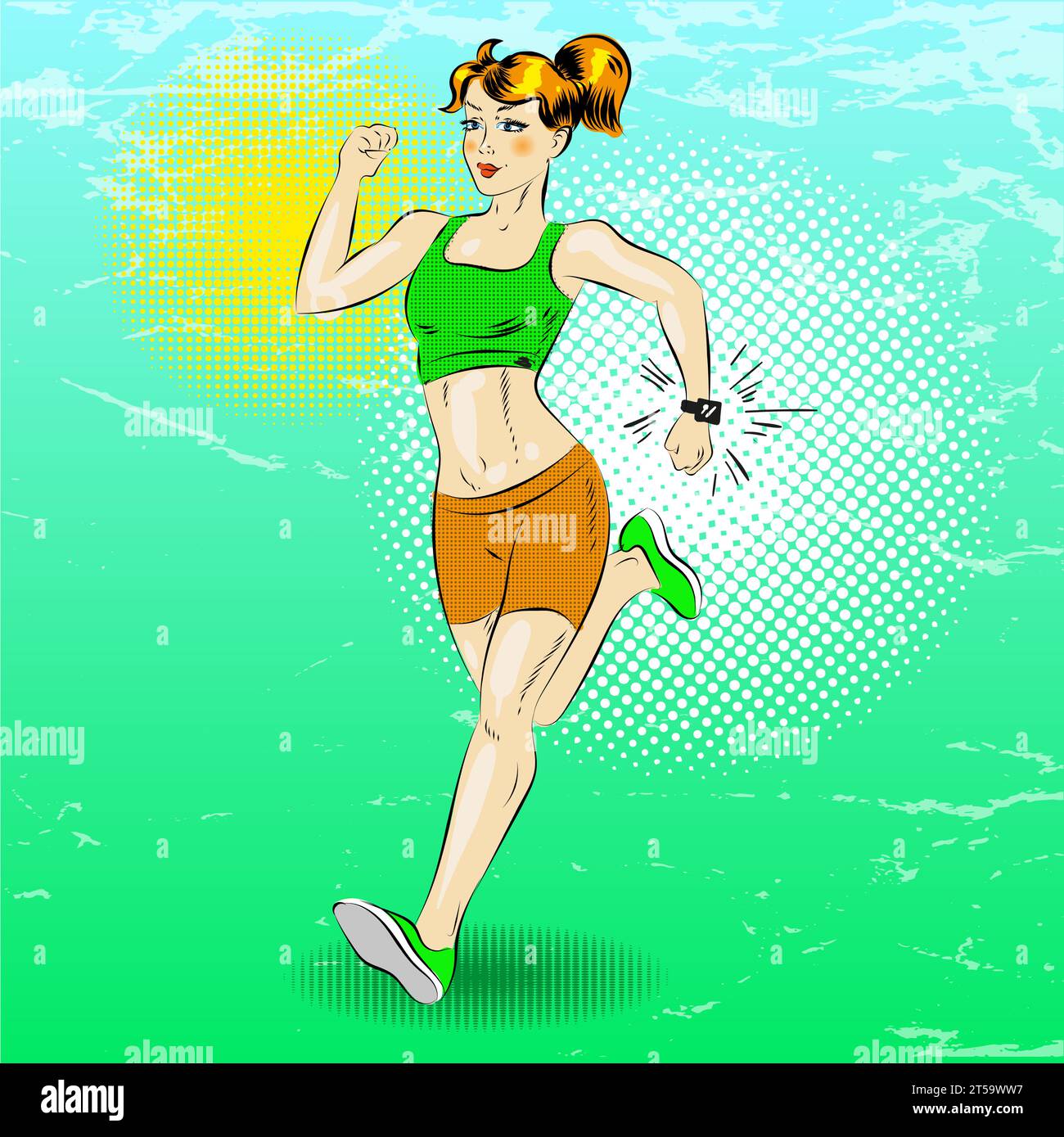Vector illustration of young sporty girl running. Fitness girl, athlete ...