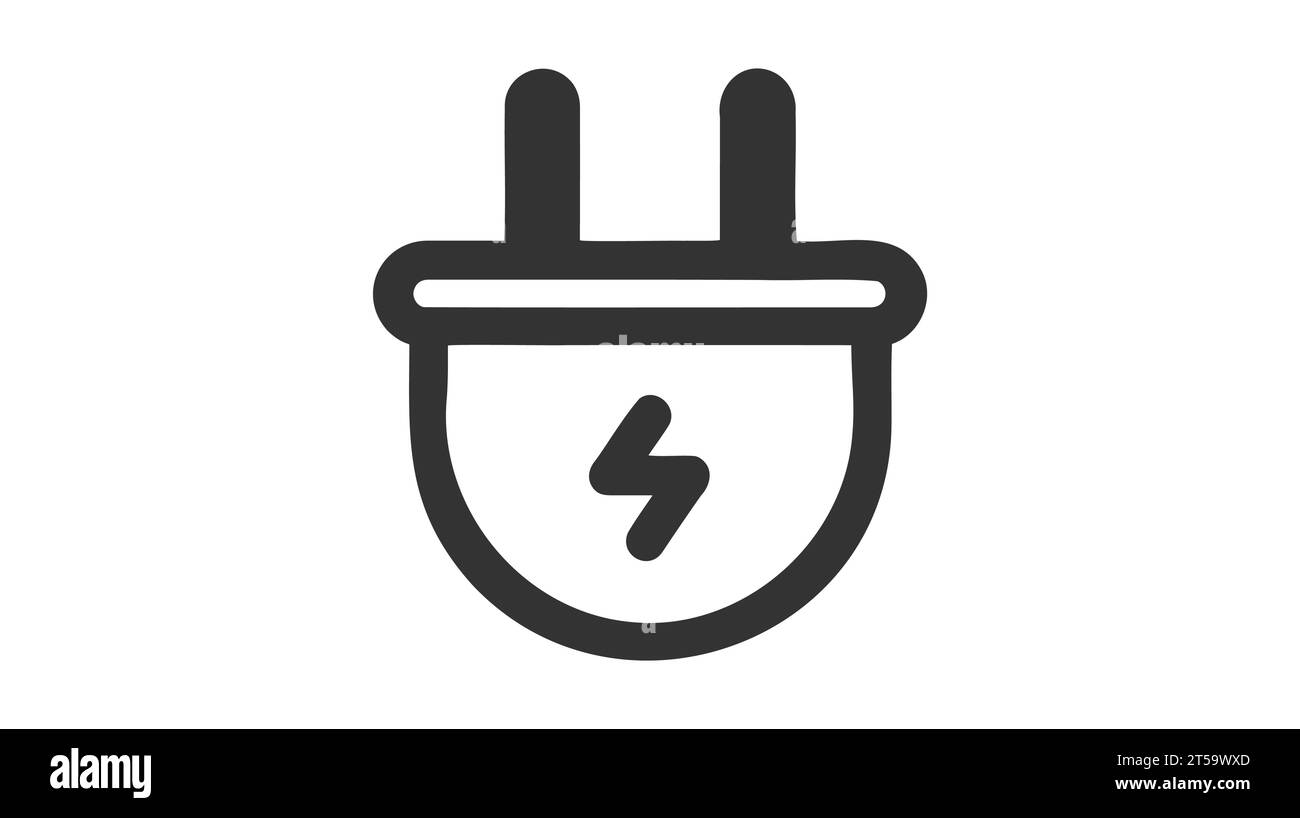 Black outlined vector illustration of an electric plug with a lightning ...