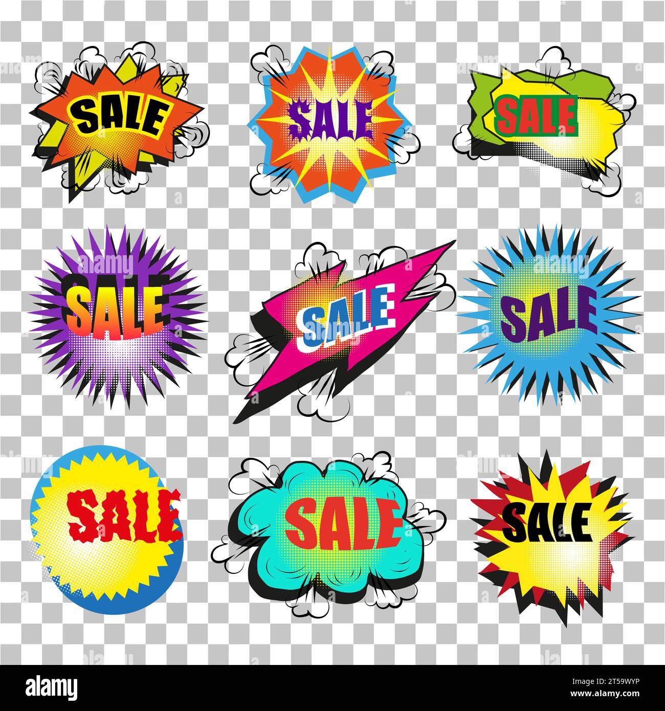 Vector vintage pop art sale speech bubble set. Sale concept in comic ...