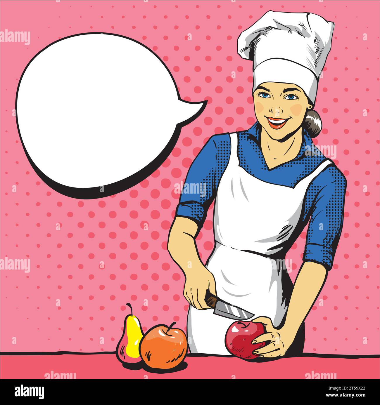 Beautiful woman cooking. Vector illustration in retro pop art style ...