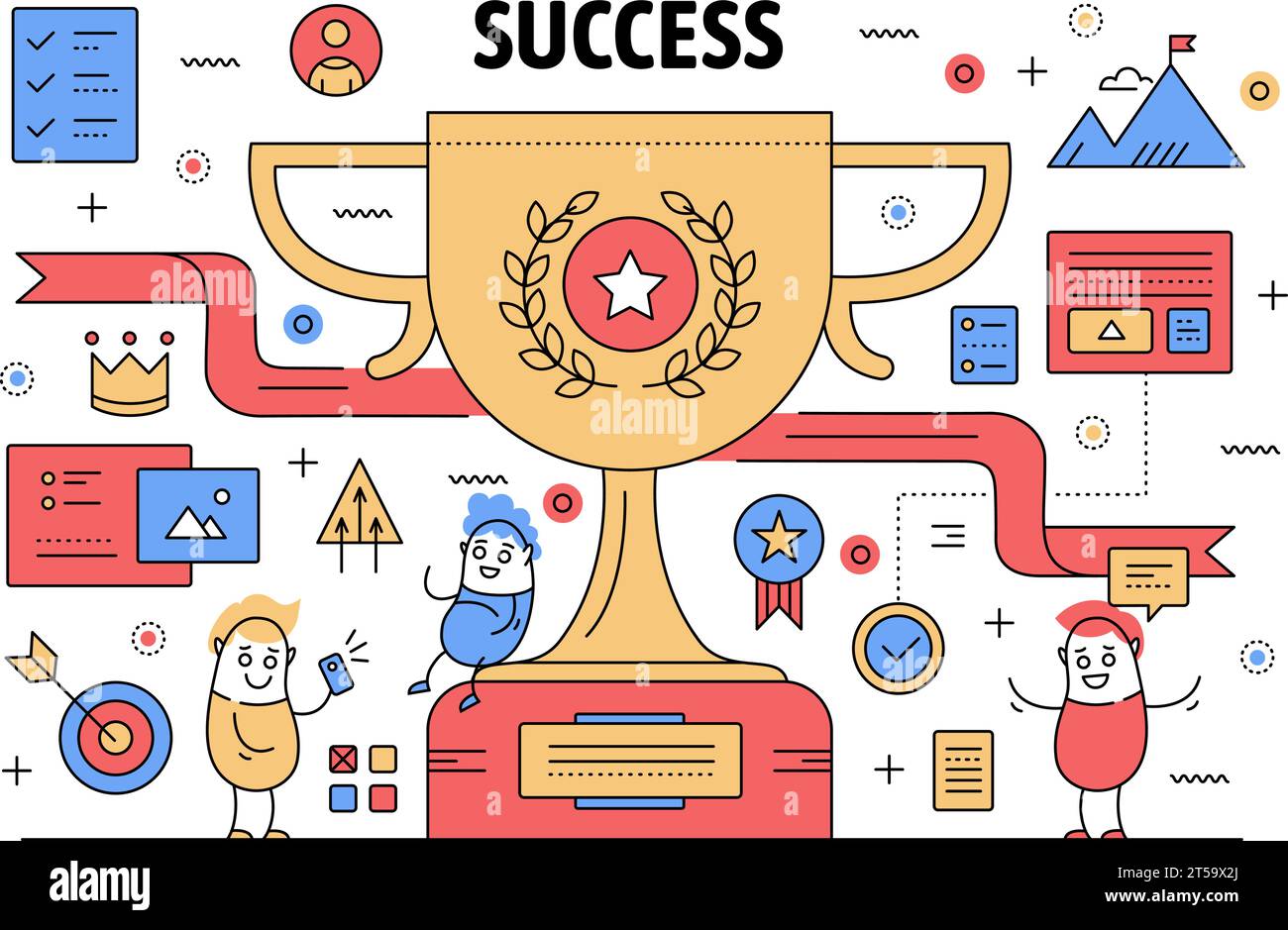 Business success poster banner template. Vector thin line art flat ...