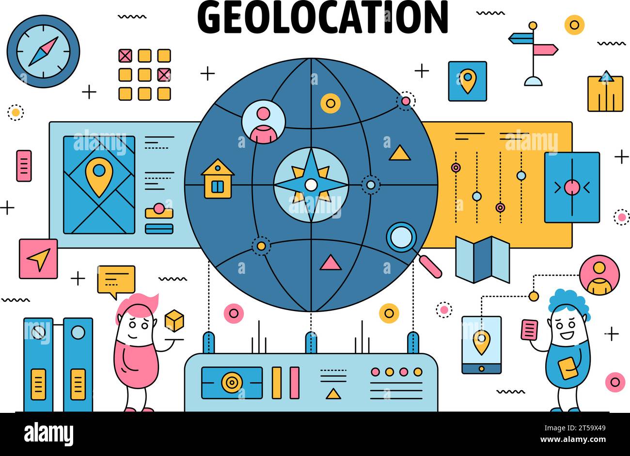 Geolocation poster banner template. Vector thin line art flat style ...