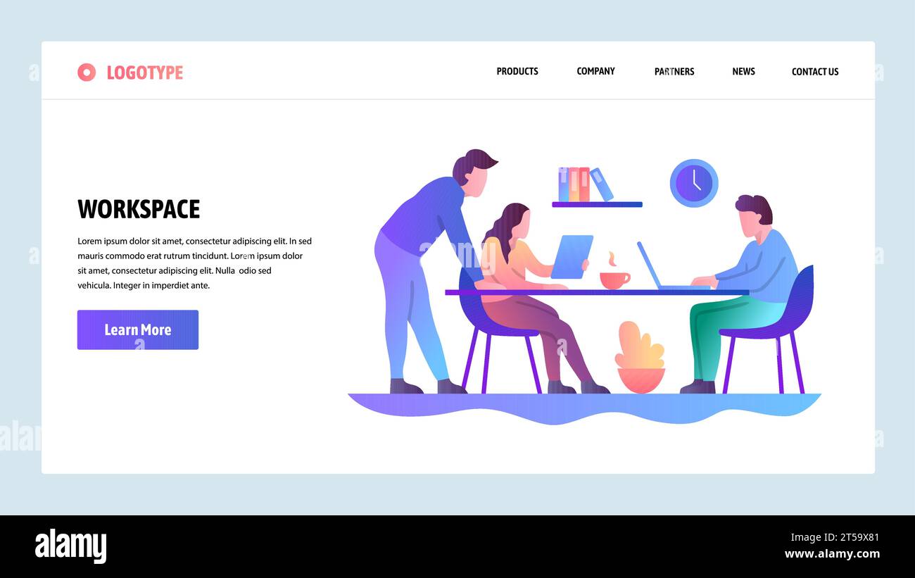 Web site onboarding screens. Office meeting and coworking workplace ...