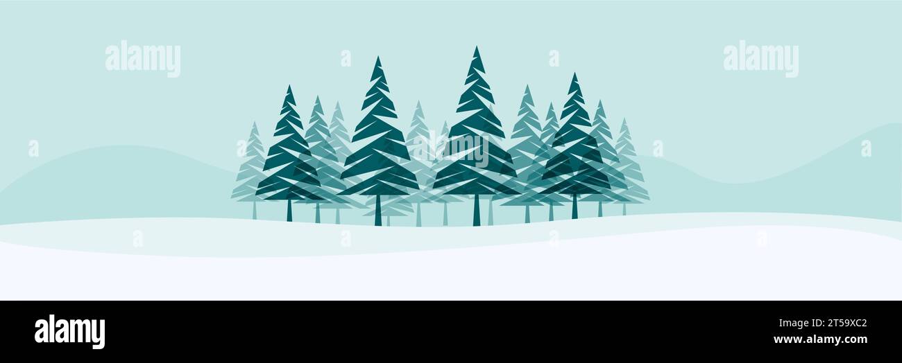 Winter landscape background of a forest in mountain. Header and banner ...