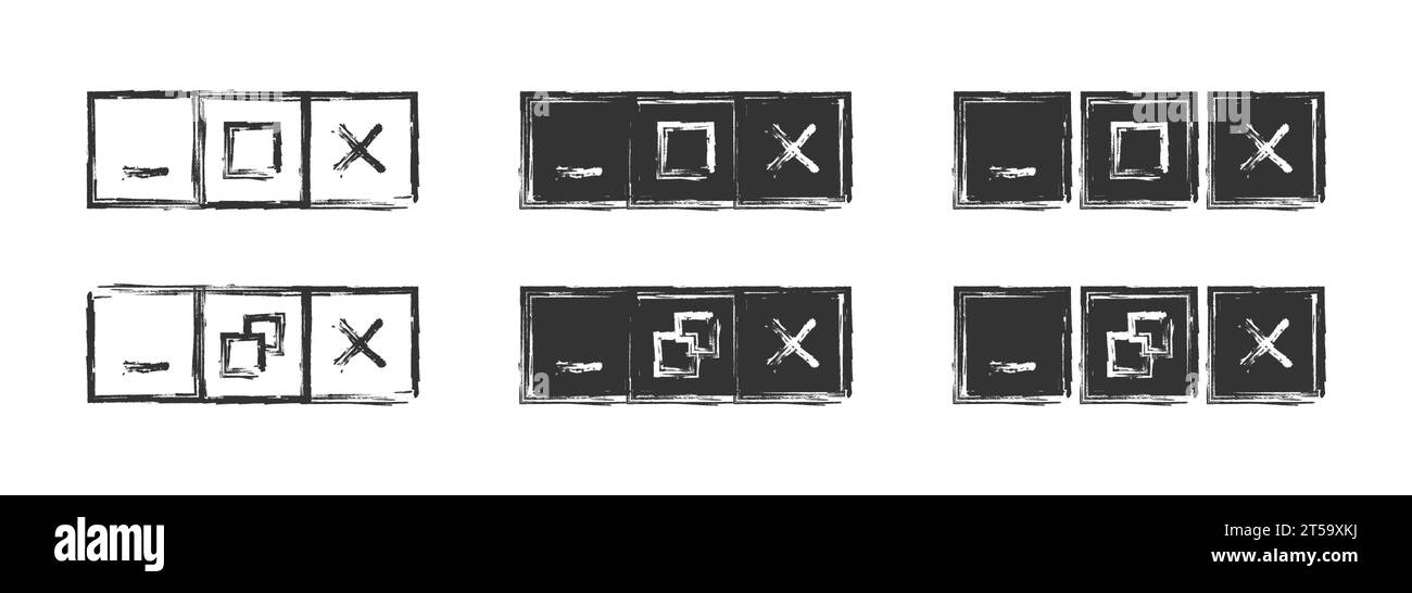 Hand drawn close maximize and minimize button. Vector illustration ...