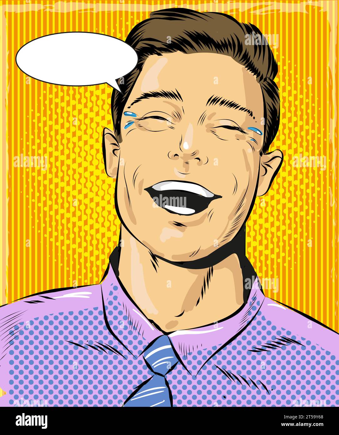 Vector illustration of laughing man, speech bubble. Happy face ...