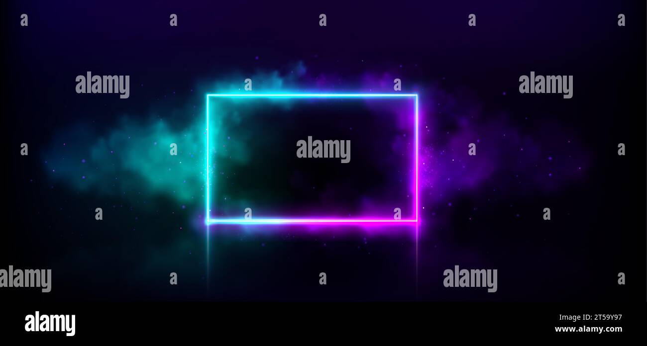 Neon rectangle door light game frame with smoke. Magic square ...