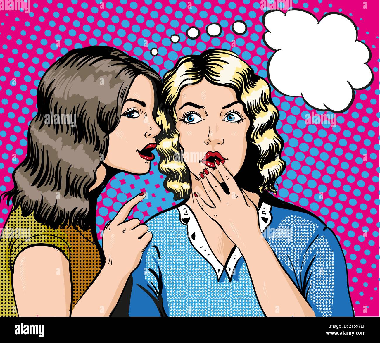 Pop art retro comic vector illustration. Woman whispering gossip or ...