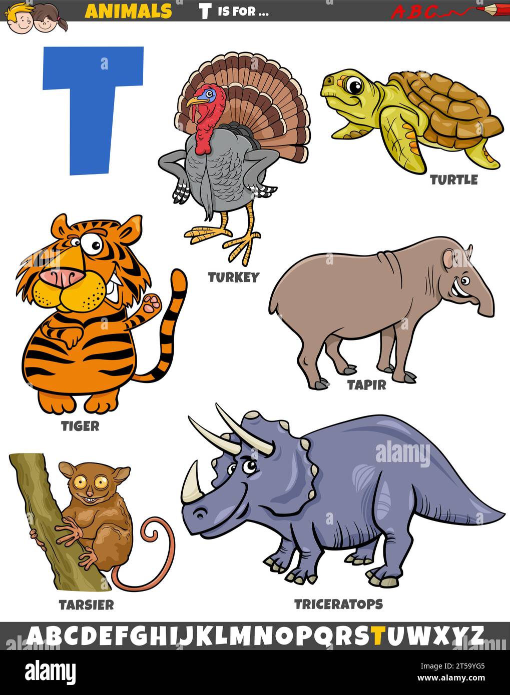 Cartoon illustration of animal characters set for letter T Stock Vector ...