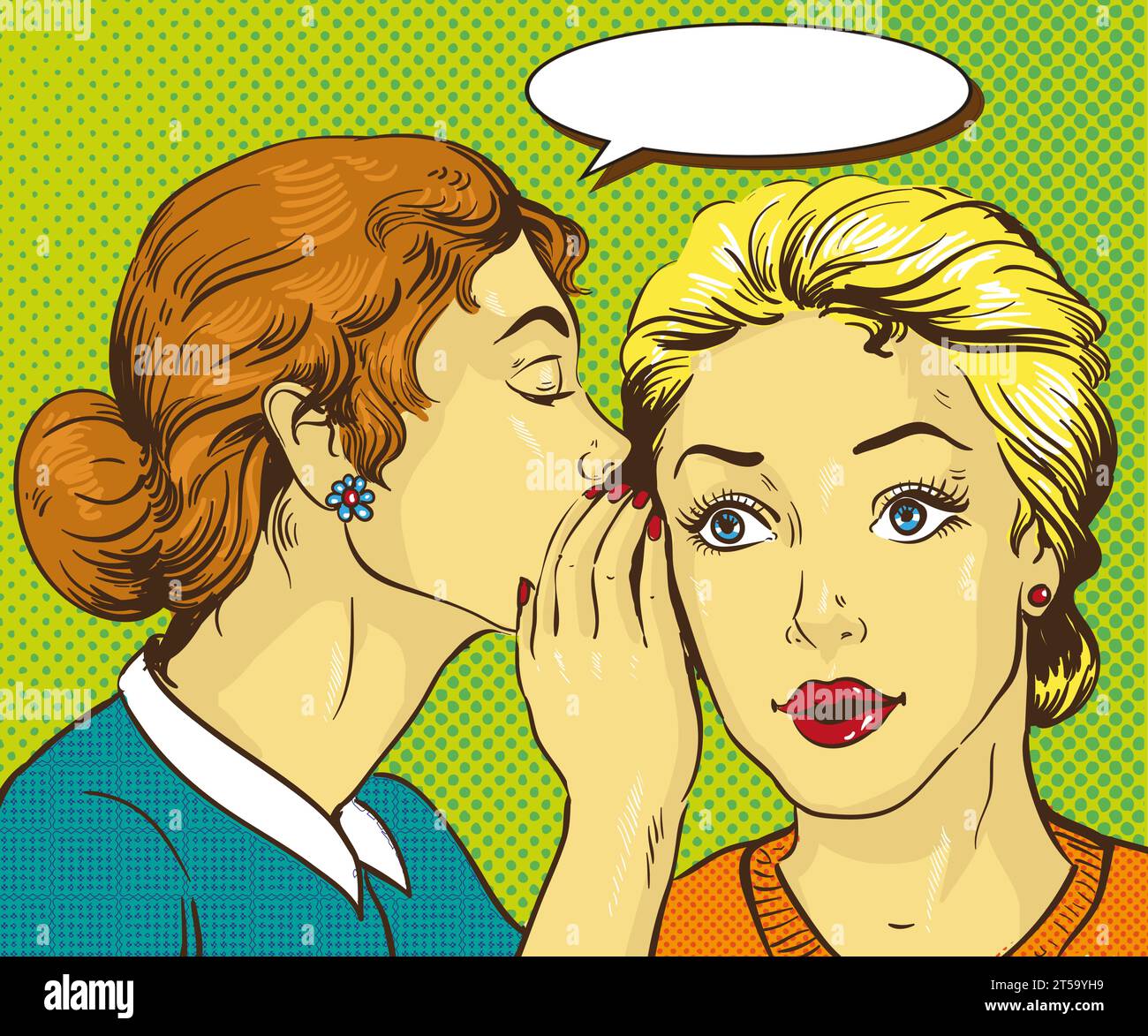 Pop art retro comic vector illustration. Woman whispering gossip or ...