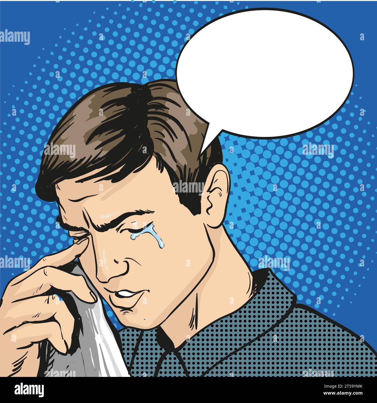 Man in stress and crying. Vector illustration in comic retro pop art ...