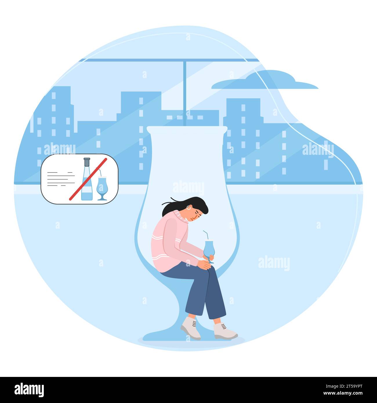 Alcoholism problem vector illustration. Unhealthy lifestyle. Person ...