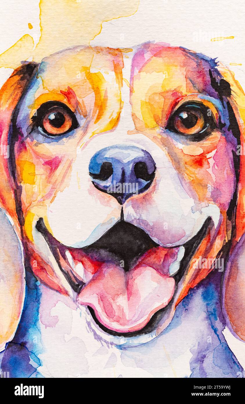 dog painted in watercolor on a white background Stock Photo - Alamy