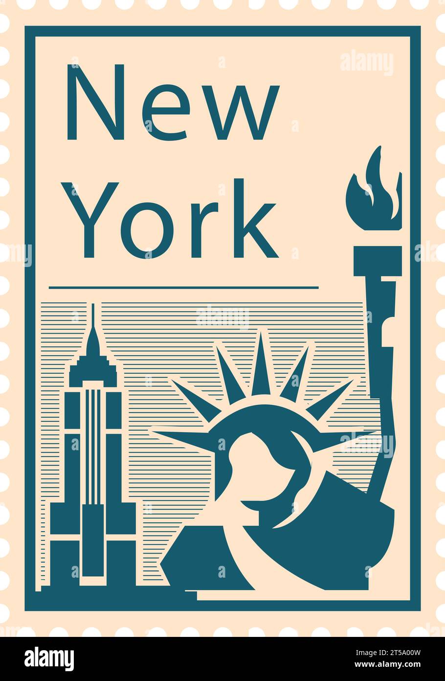 Postal stamp with EMPIRE STATE BUILDING and STATUE OF LIBERTY famous ...