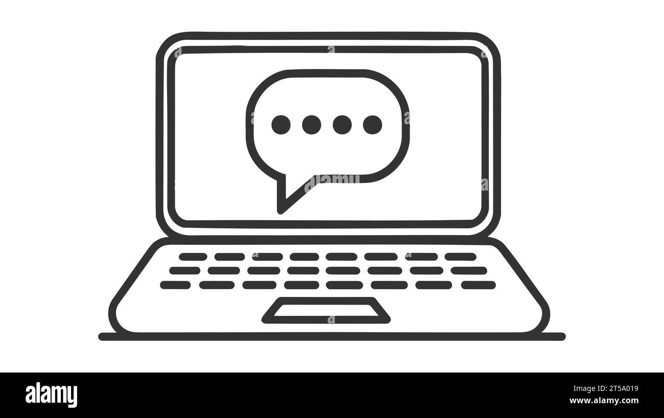 Vector icon depicting a laptop computer with a chat bubble on its ...