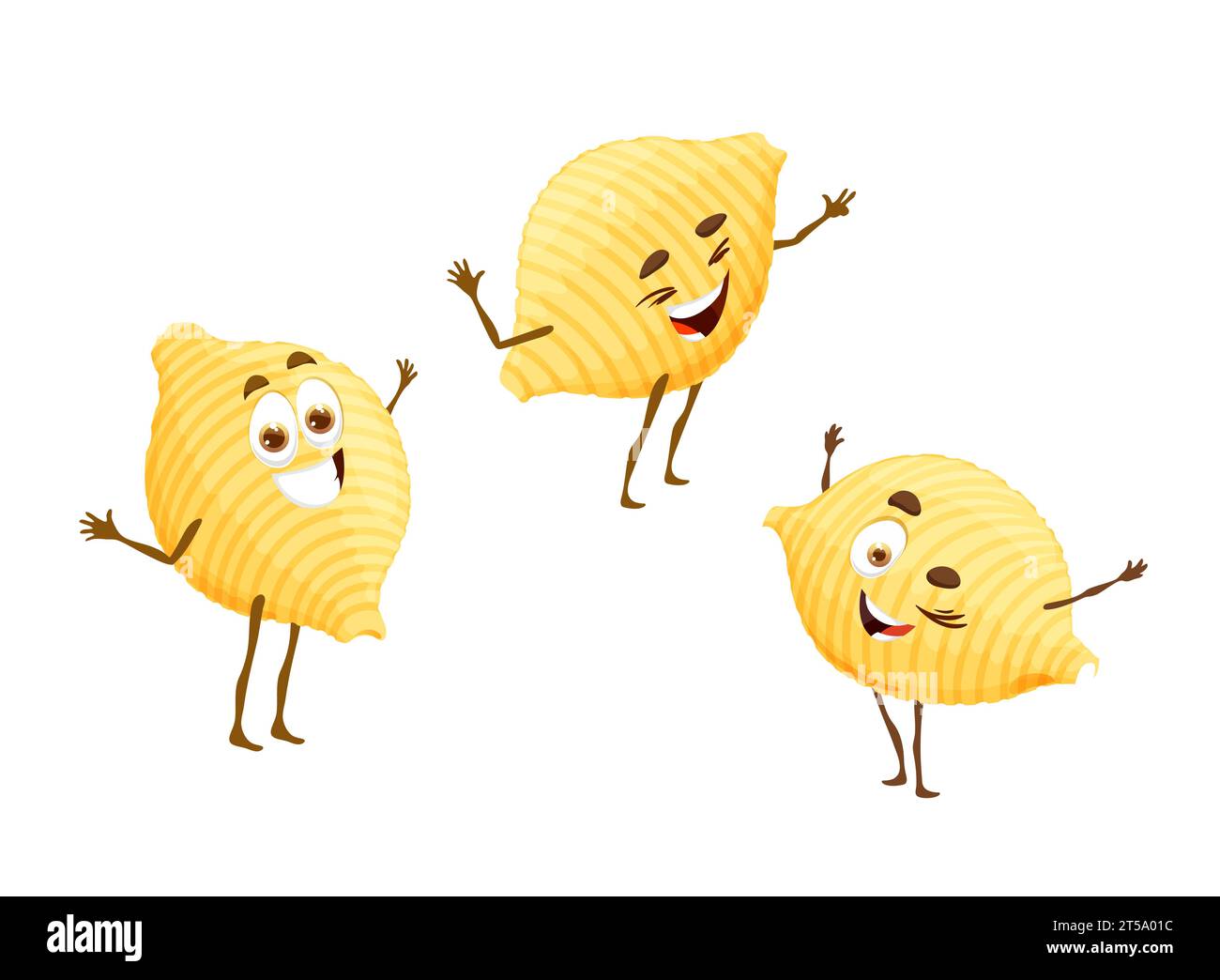 Cartoon conchiglie pasta characters. Smiling cheerful and friendly ...