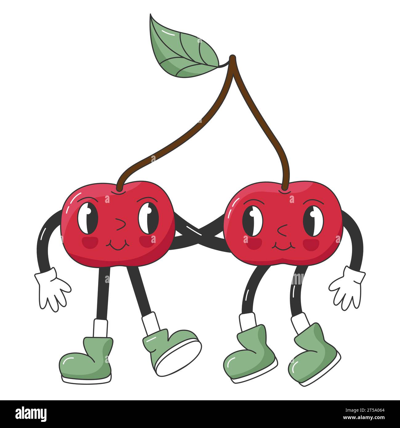 Funny Retro Groovy Cartoon Hippie Berry Character. Comic Cherries ...