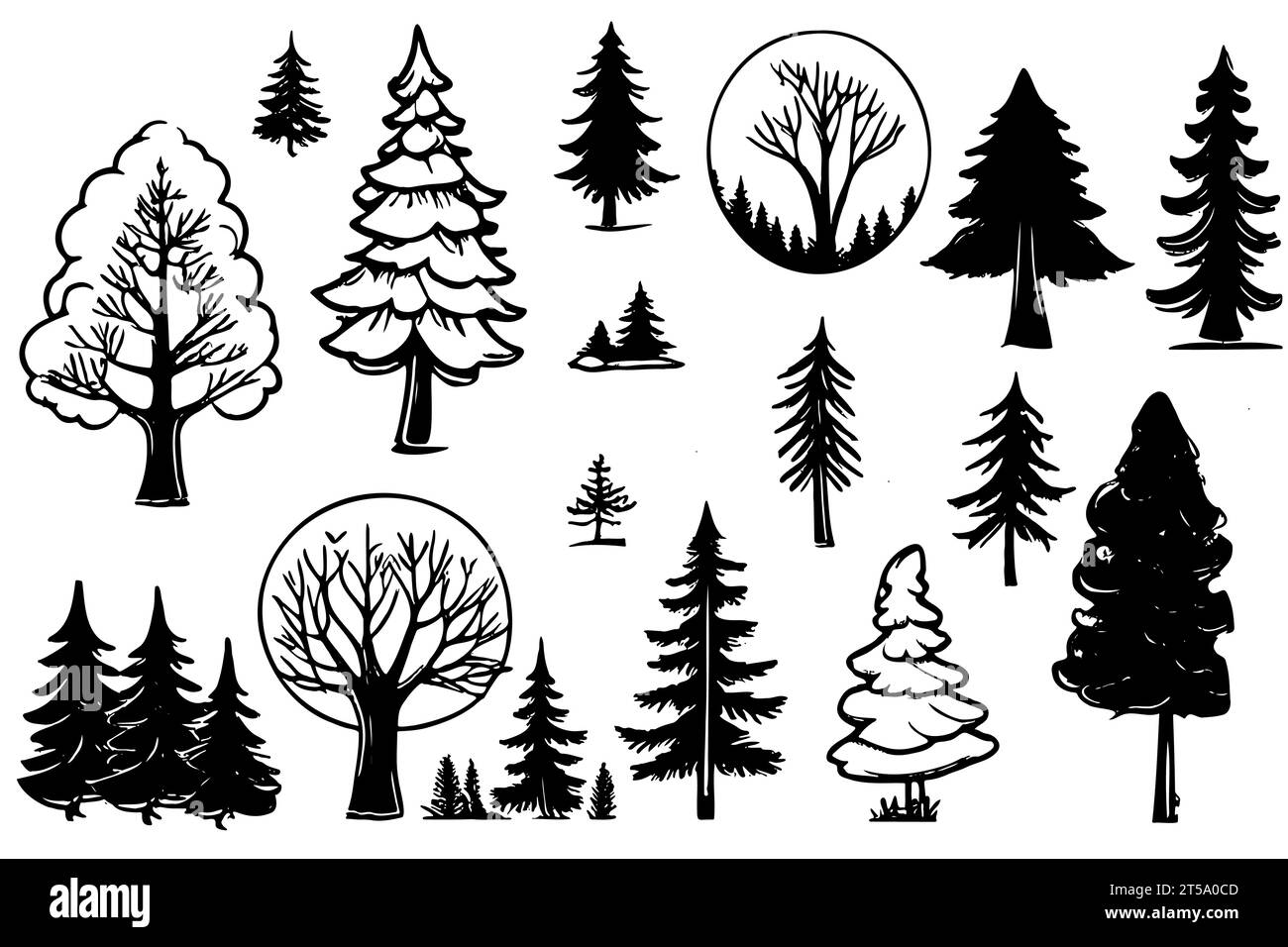 sketch tree drawing set, elements for architecture and landscape design ...