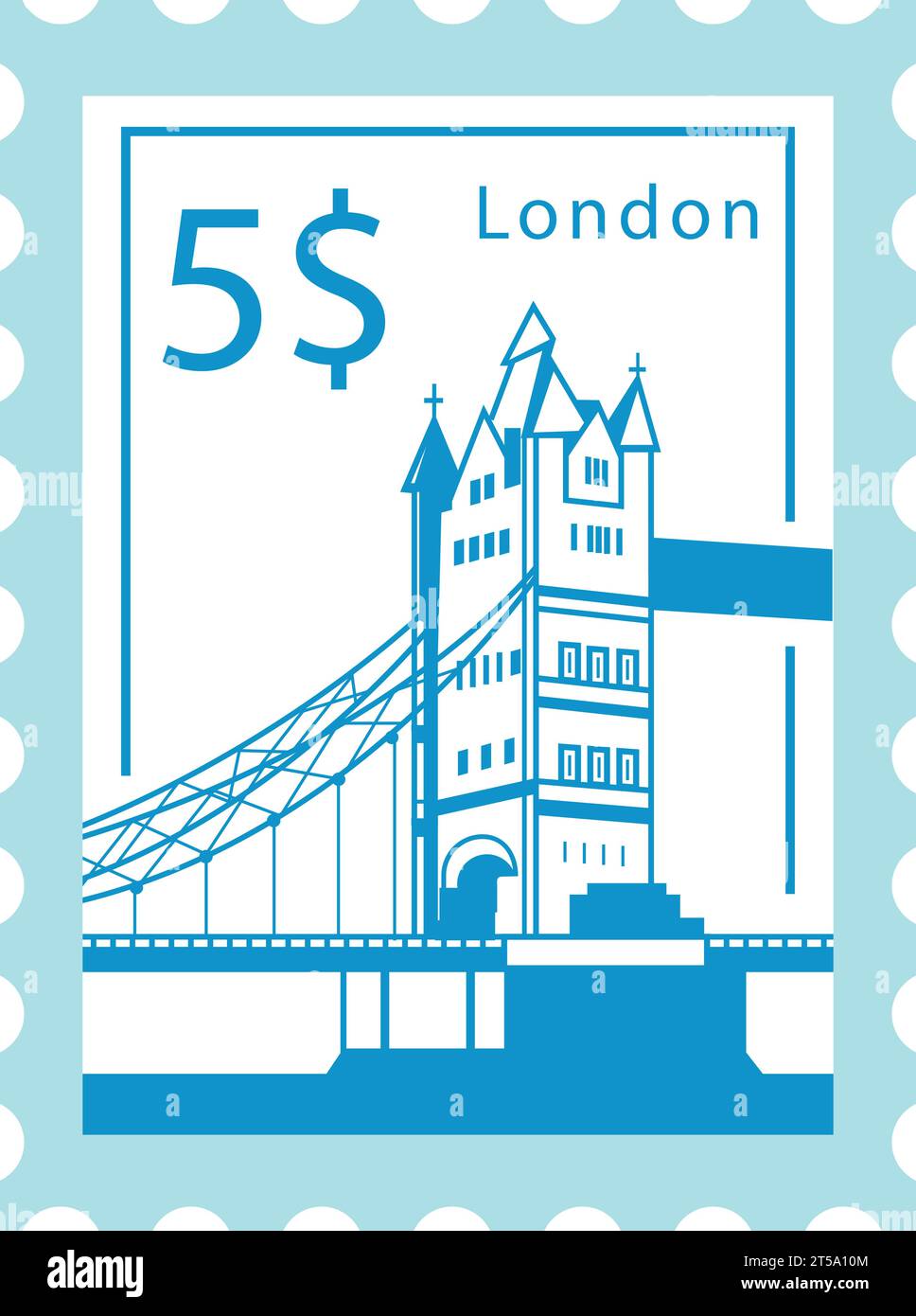 Postal stamp with TOWER BRIDGE famous landmark of LONDON, UNITED ...
