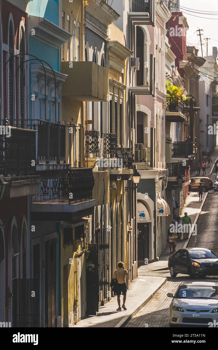 VIew of vibrant narrow street in Old San Juan Puerto Rico Stock Photo ...