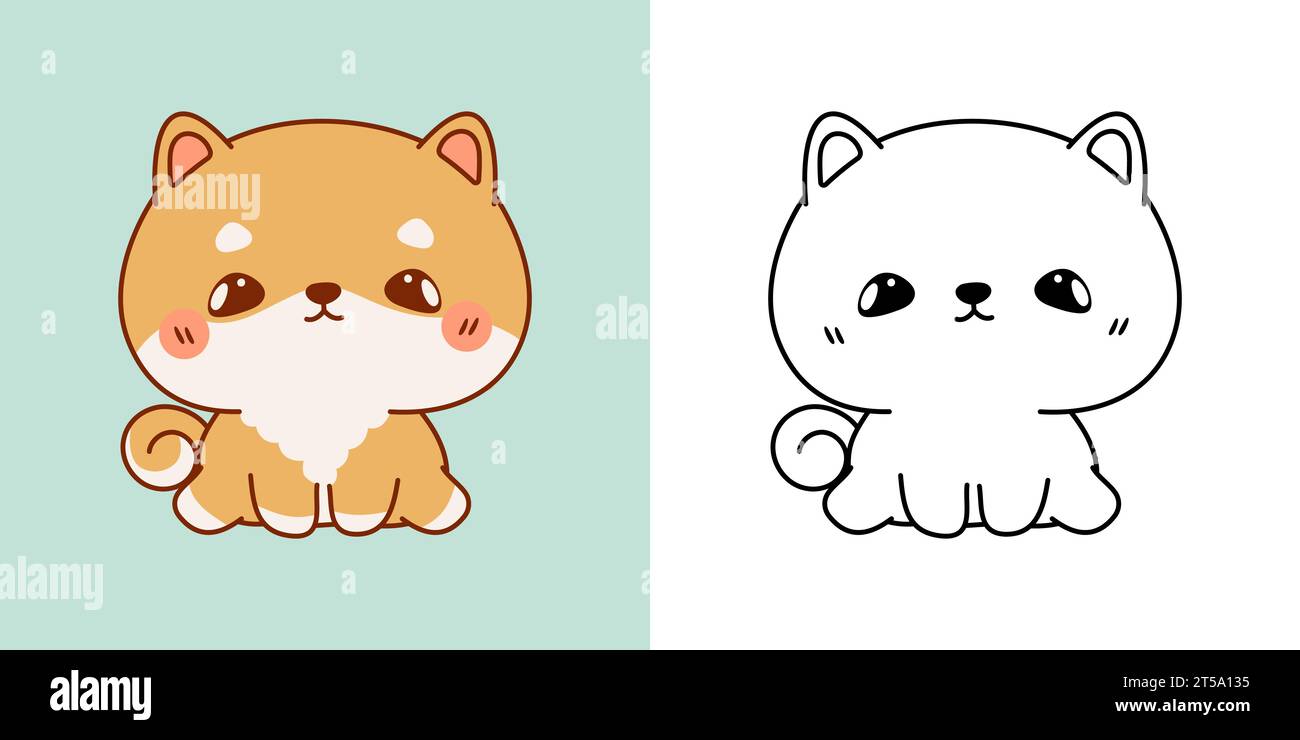 Cartoon Shiba Inu Puppy Clipart for Coloring Page and Illustration ...