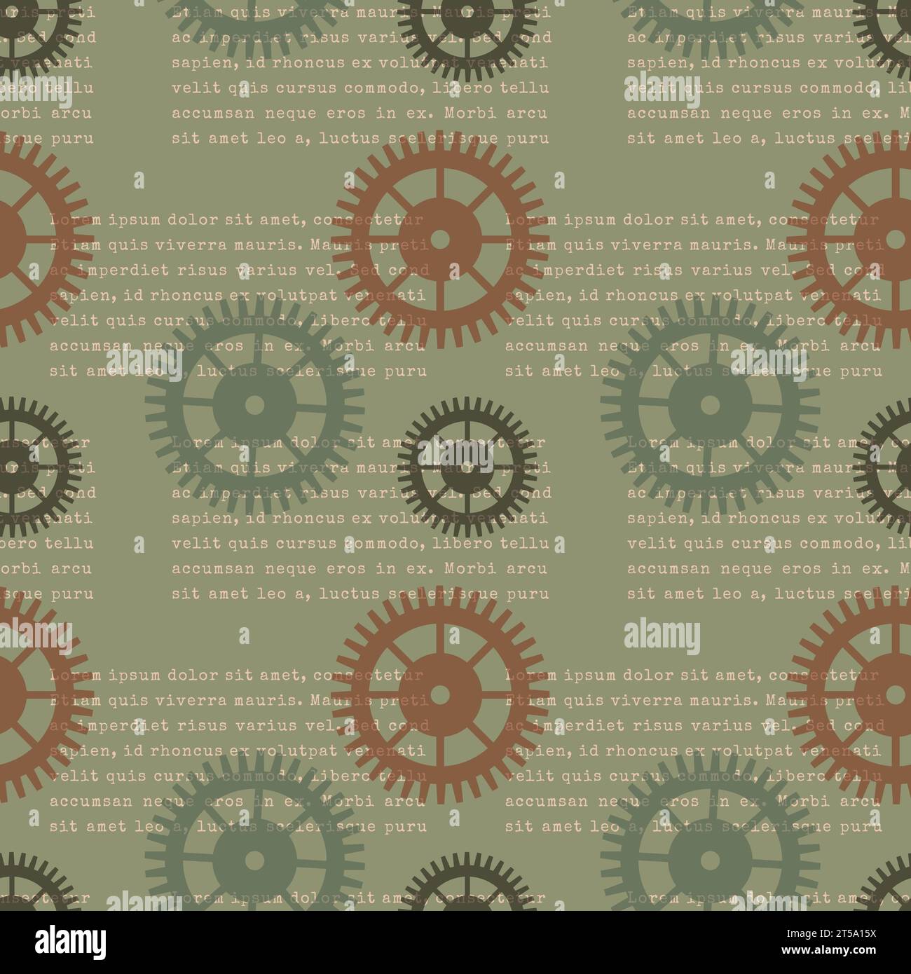 Steampunk style pattern with gear wheels and old Lorem ipsum text, vintage antique steampunk ...