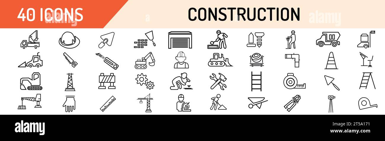 Construction editable stroke outline thin line web icon set. Outline ...