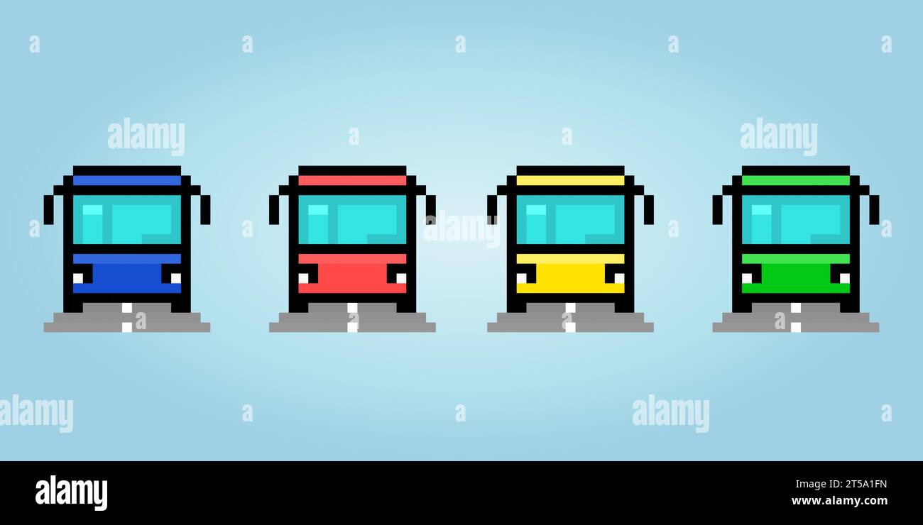 8 bit pixel bus. Car for game assets and Cross Stitch patterns in ...