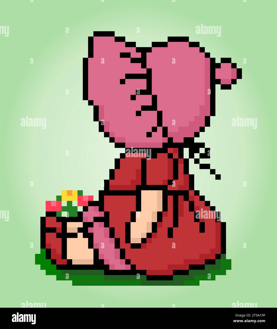 8 bit pixel sitting girl. for game assets and cross stitch patterns in vector illustrations ...