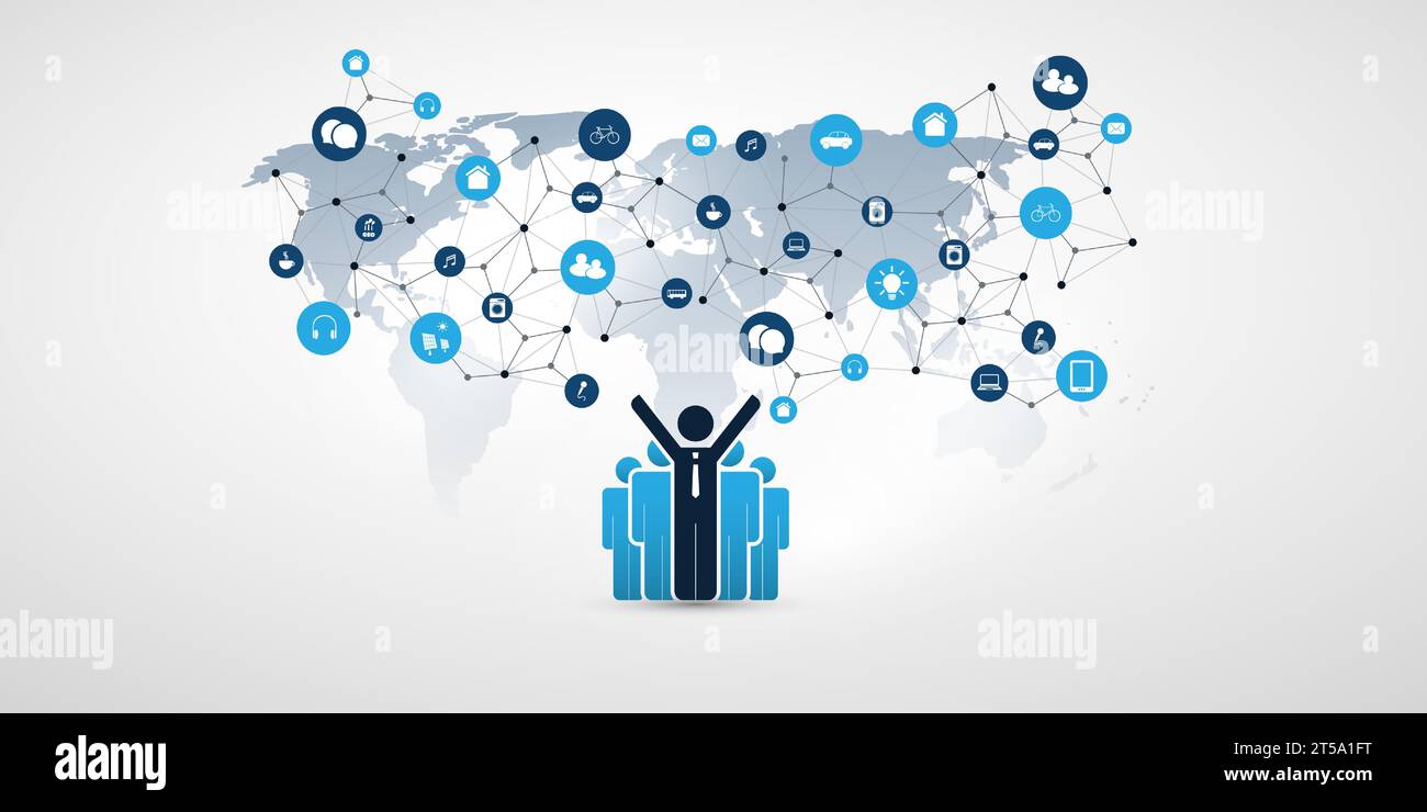 Cloud Computing and Networks Design Concept with Standing Happy Business Men and Icons - Digital ...