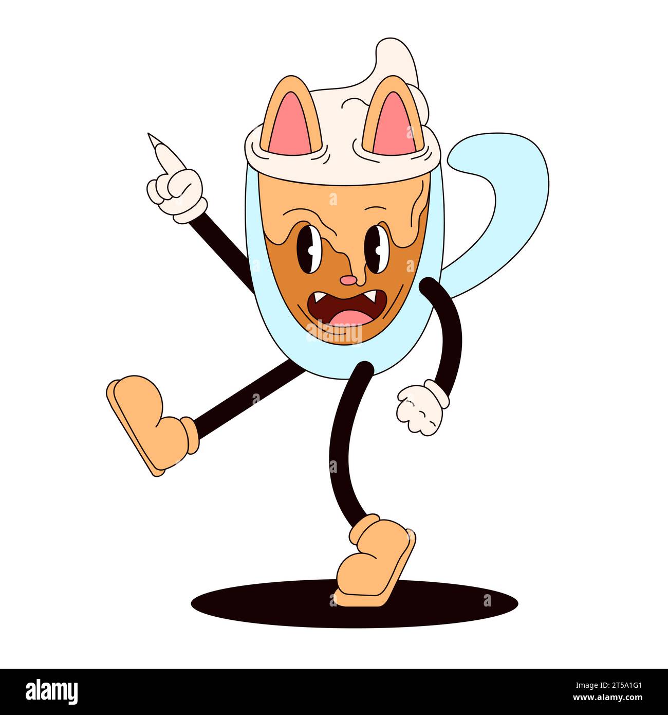 Groovy character cat in the form of a cup in gloves. Retro cartoon ...
