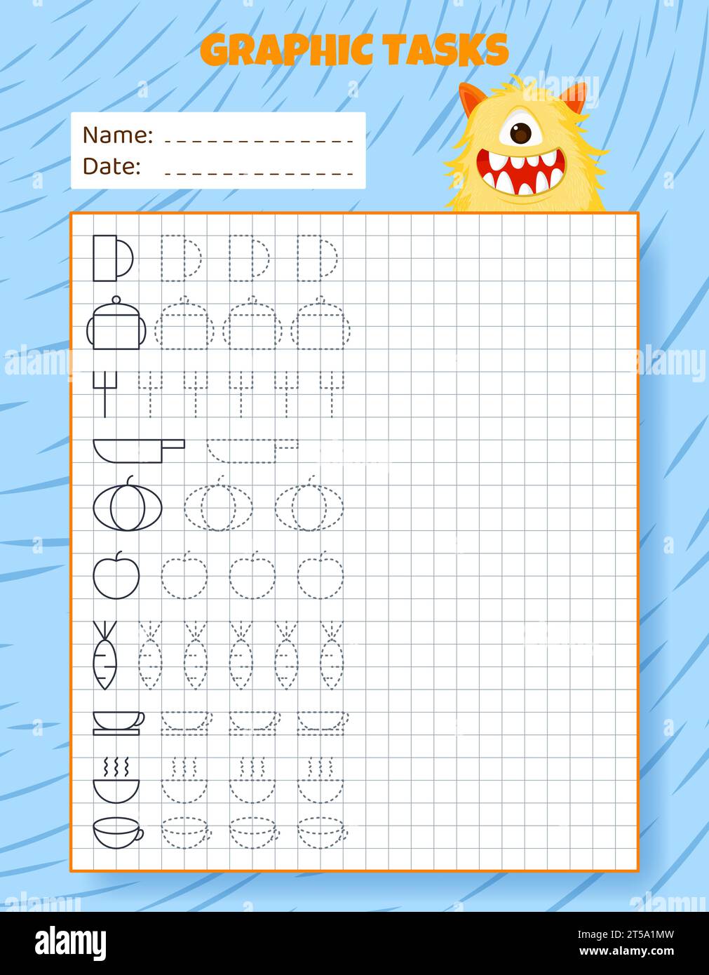 Graphic tasks by cells. Educational game for kids Stock Vector Image ...