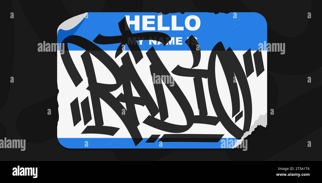Blue Abstract Flat Graffiti Style Sticker Hello My Name Is With Some ...