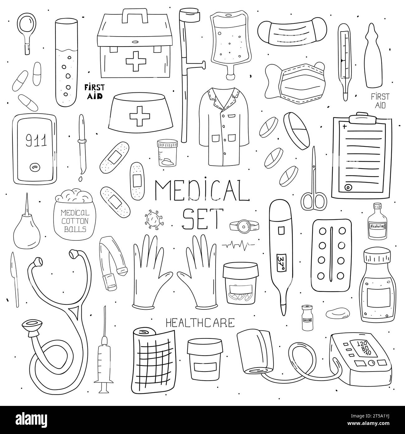 Healthcare and medicine vector doodles illustration. Isolated vector ...