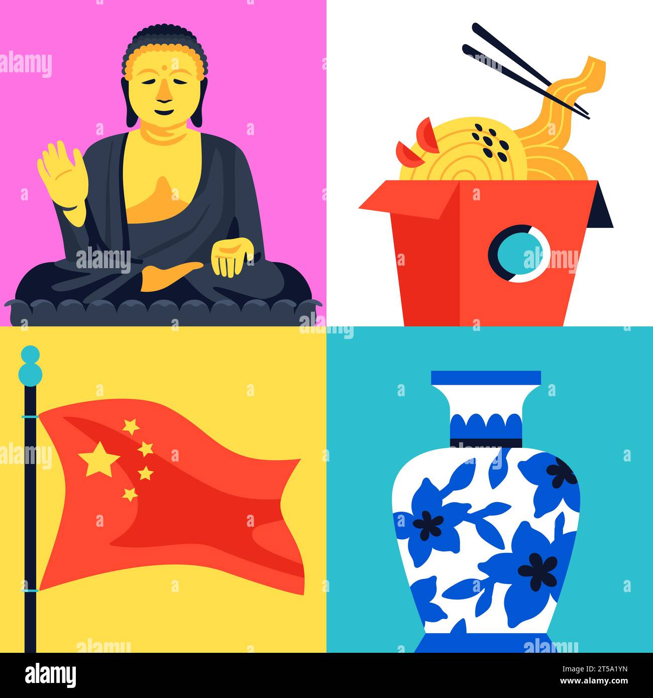 National symbols of China - set of flat design style illustrations ...
