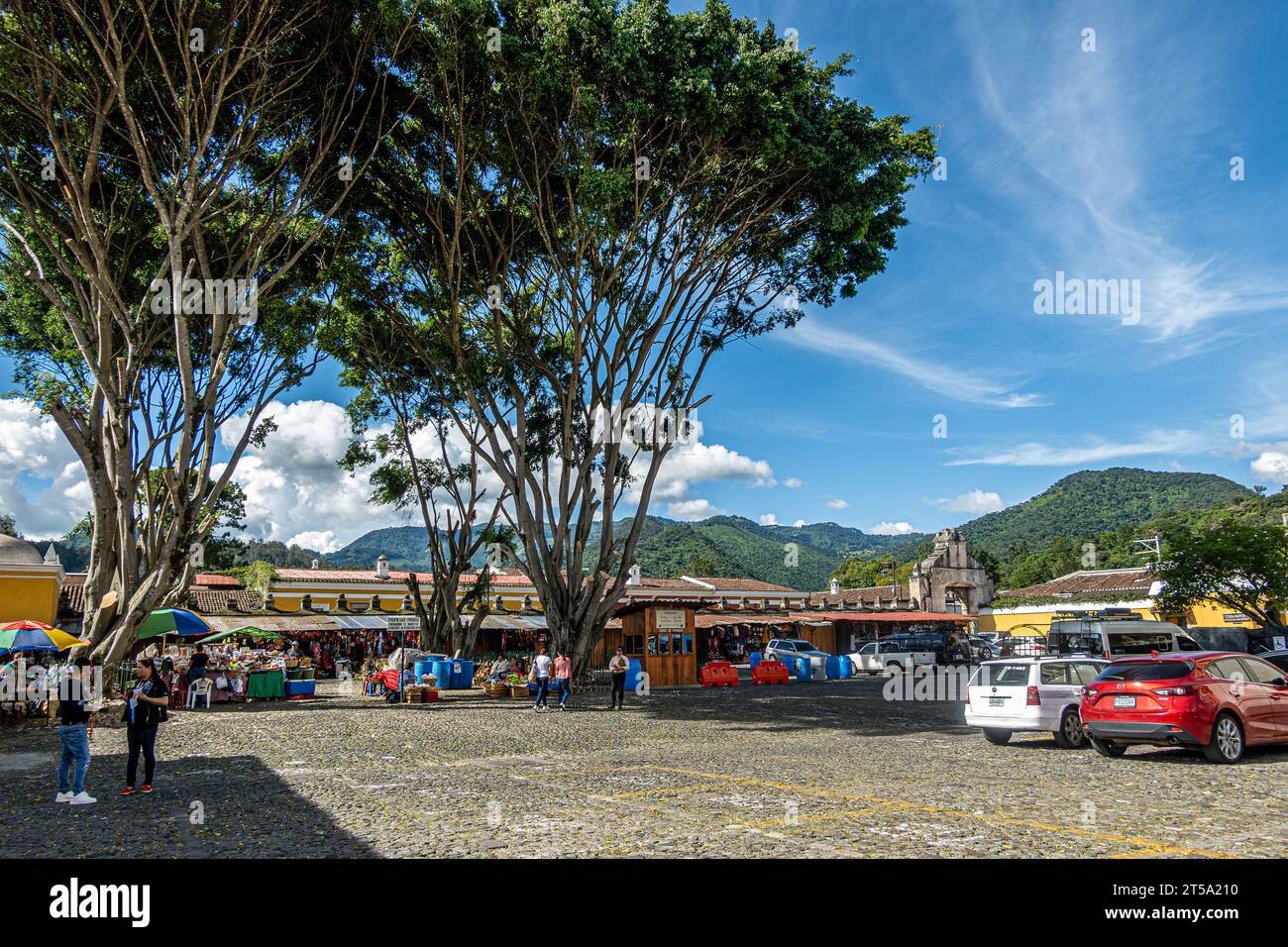 Guatemala, La Antigua - July 20, 2023: Front coutyard and parking of ...