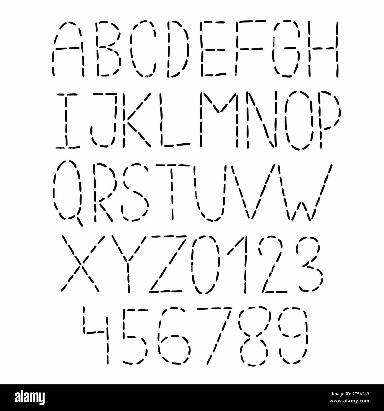 Dotted dash black english latin abc alphabet font A to Z and digits 0 ...