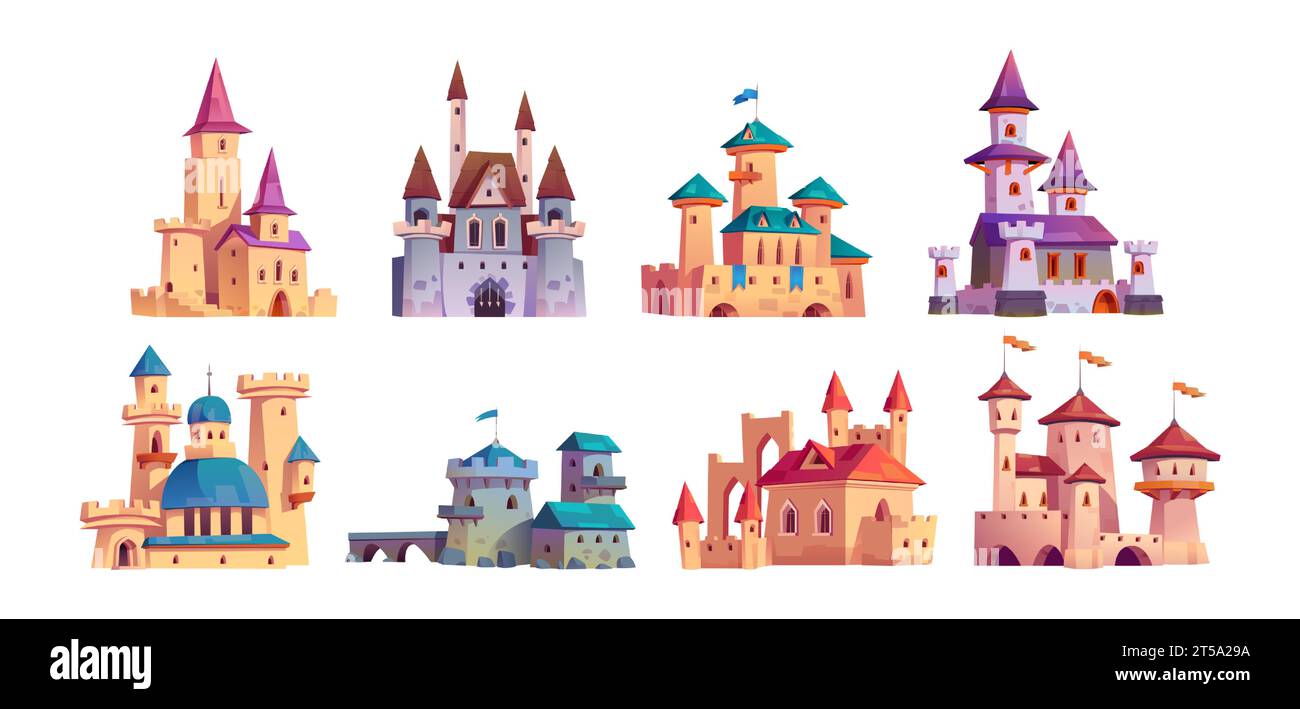 Medieval castle icon vector cartoon kingdom set. Ancient fairytale fort ...
