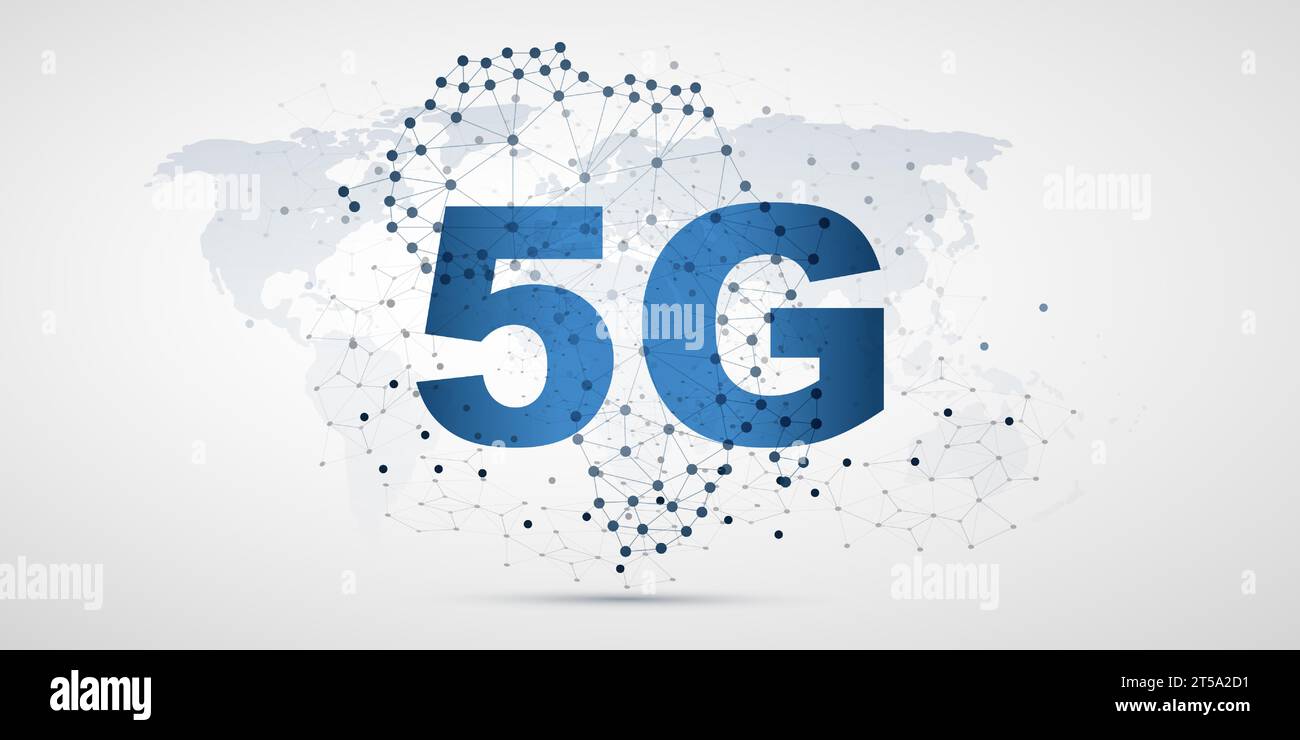 5G Network Label with World and Africa Map, Polygonal Mesh Background - High Speed, Broadband ...