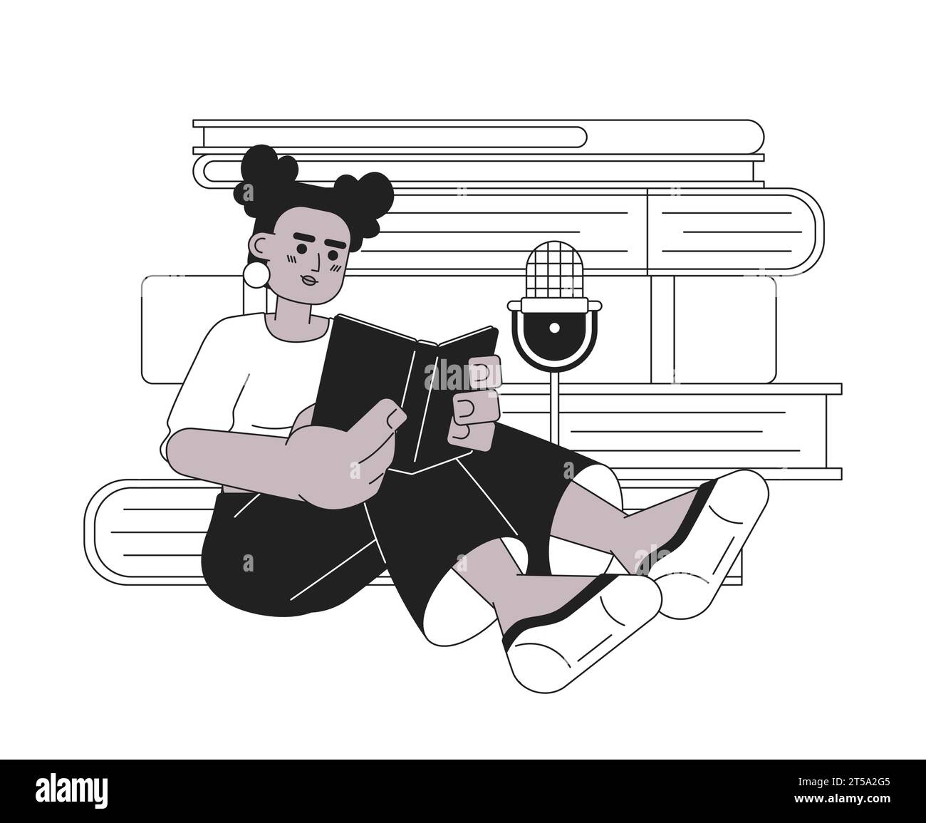 Audiobook narrator black and white 2D illustration concept Stock Vector ...