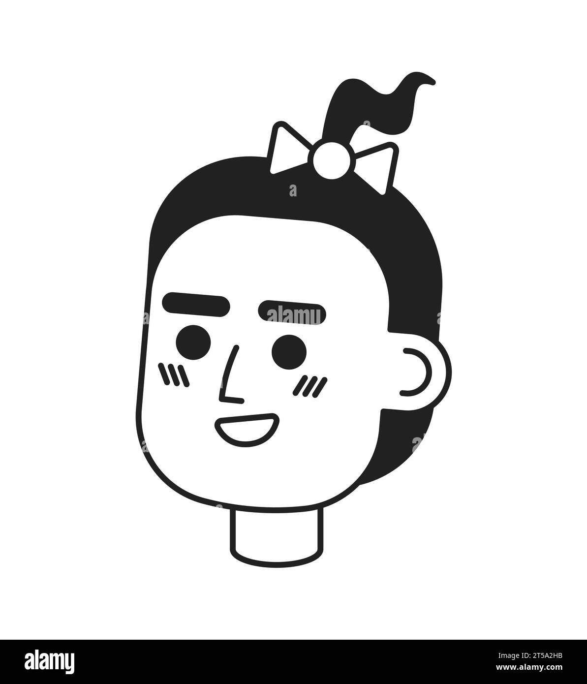 Little girl asian black and white black and white 2D vector avatar ...