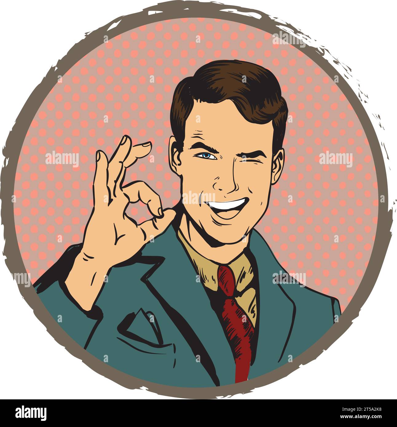 Man shows OK hand sign. Vector illustration in retro comic pop art ...