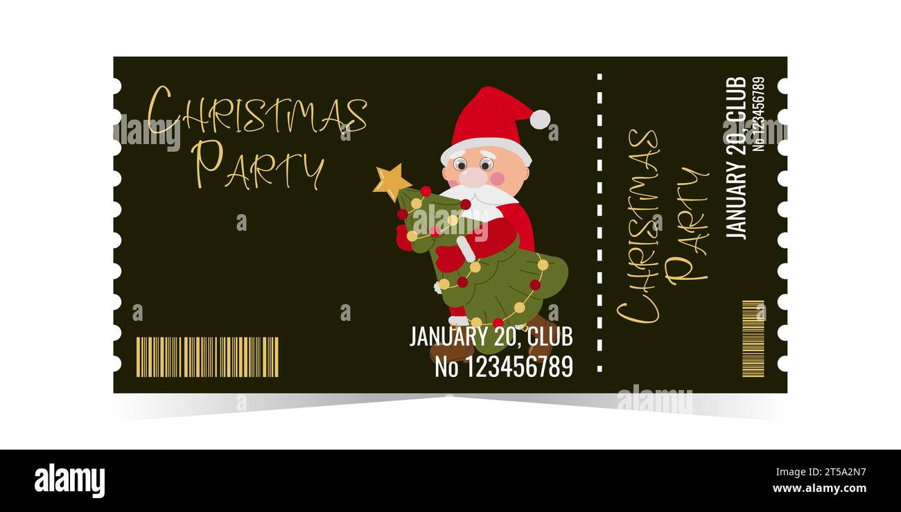 Christmas Party Ticket layout template card design. Santa Claus is ...