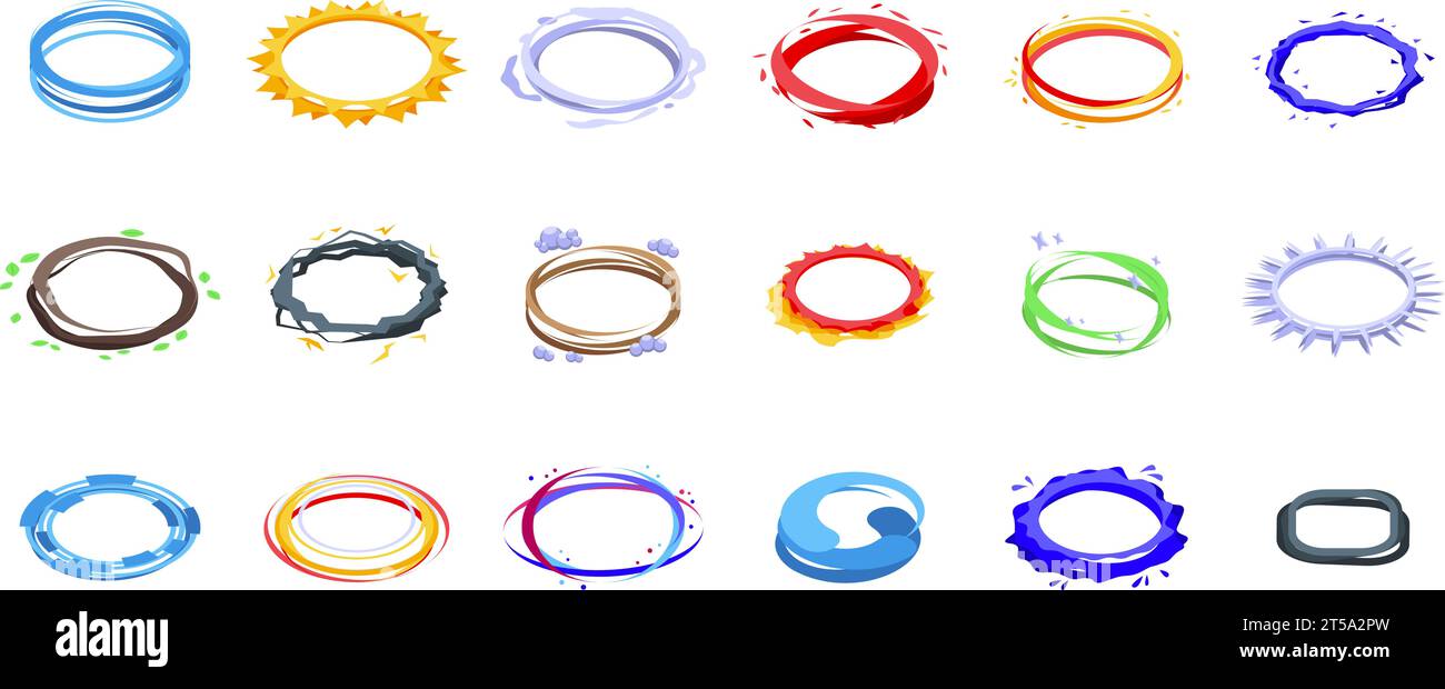 Ring energy flare icons set isometric vector. Energy teleport. Circle ...
