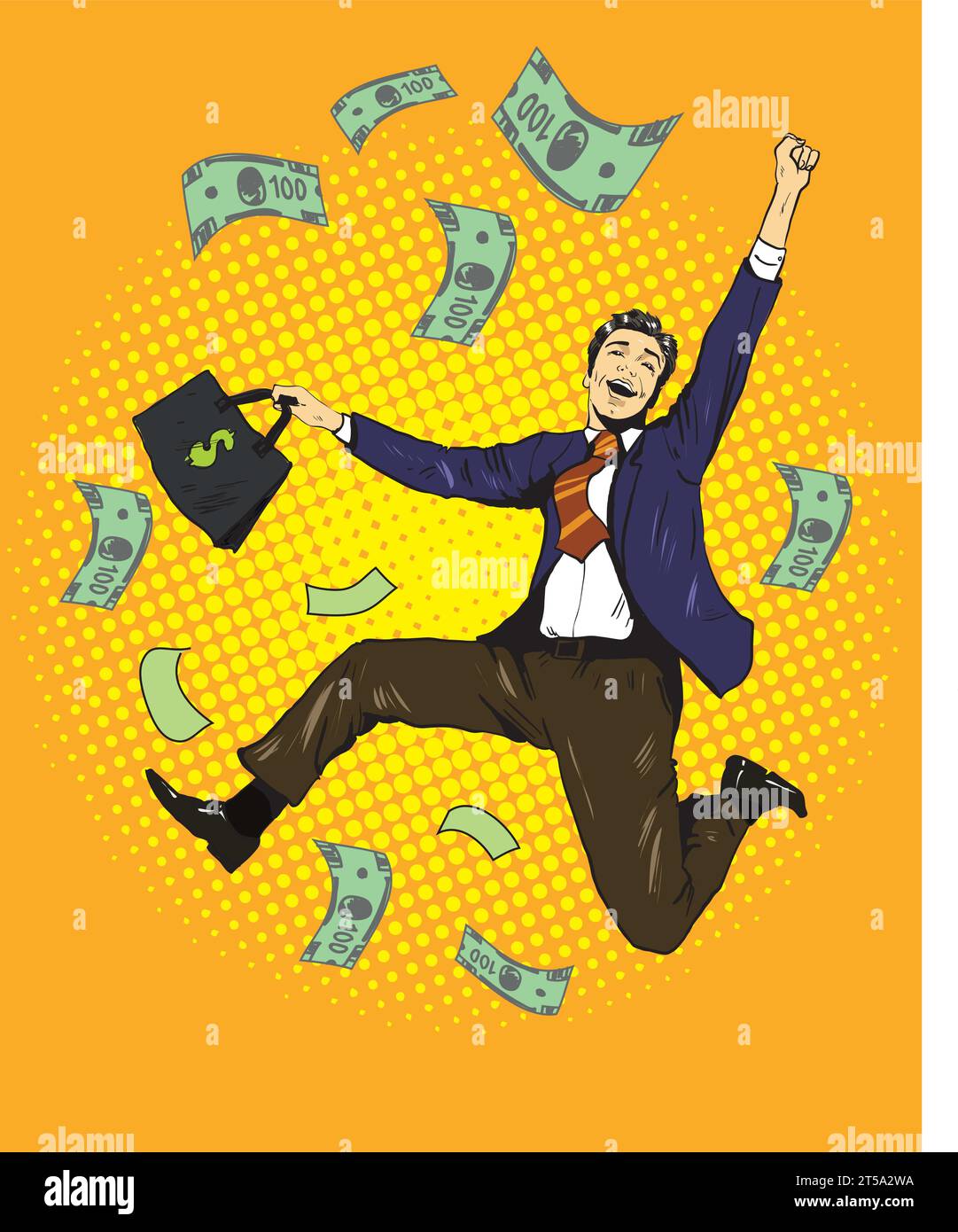 Man dancing with money flying around. Vector illustration in retro ...