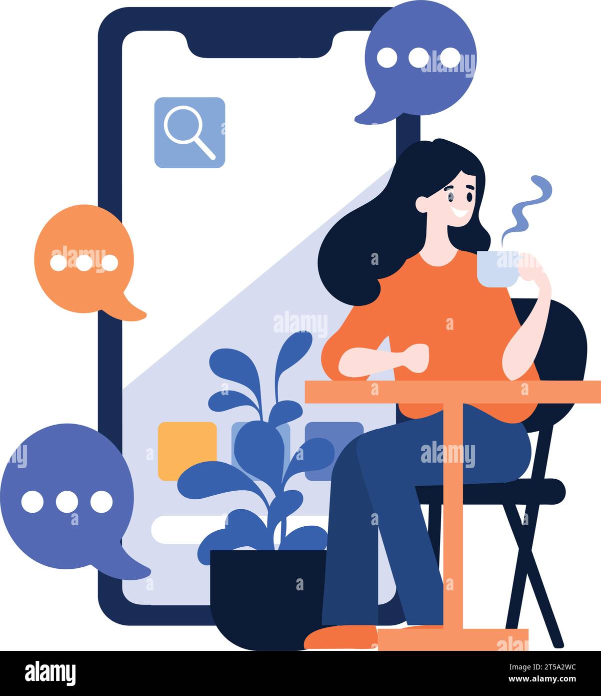 Hand Drawn Freelance female character sitting and working online In the ...