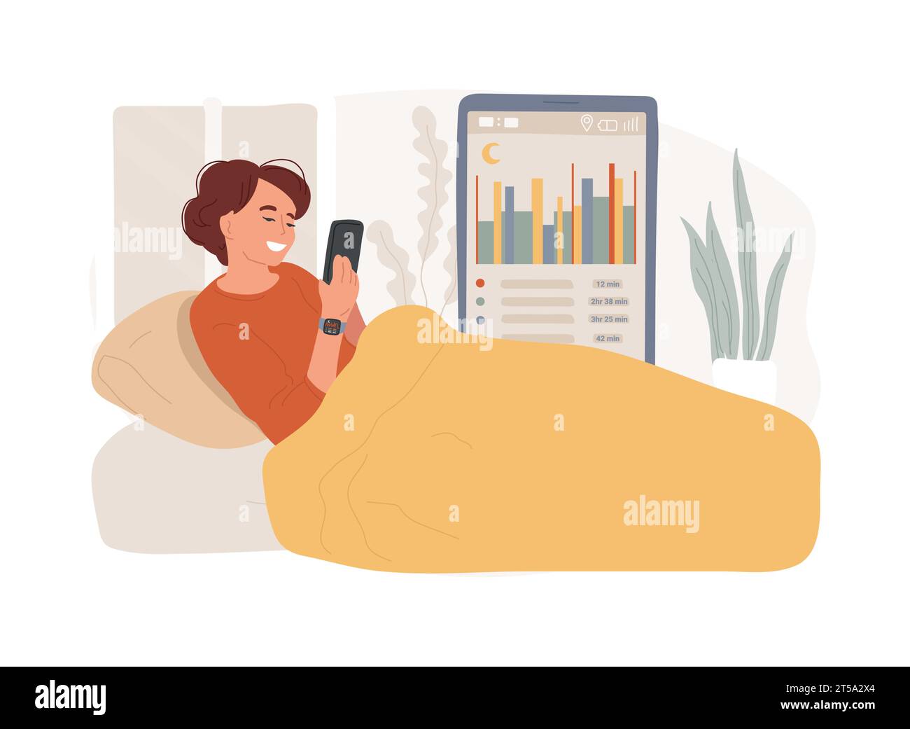 Sleep tracking isolated concept vector illustration. Sleeping app ...
