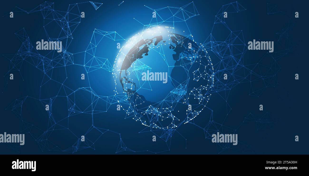 Abstract Dark Blue Futuristic 3D Global Networks Concept with Globe ...