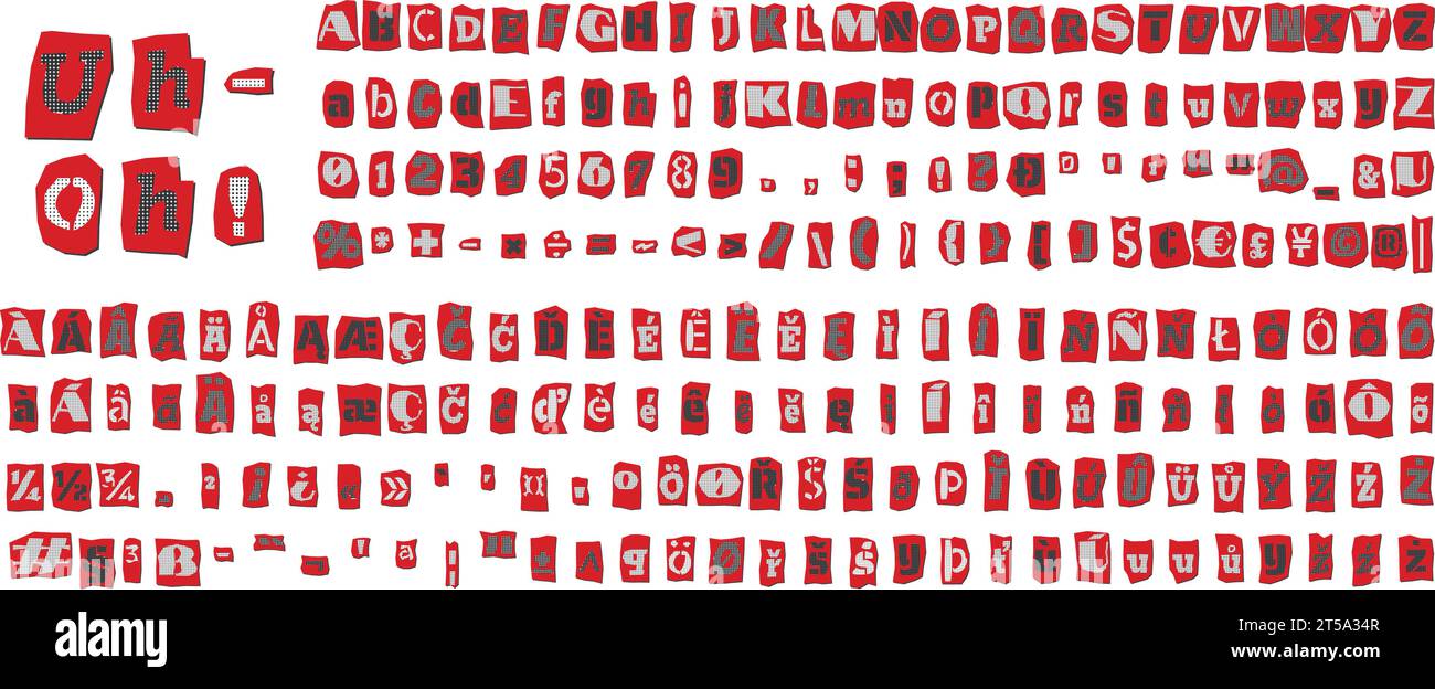 Ransom halftone collage style letters numbers and punctuation marks cut ...